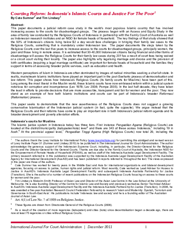(PDF) Courting Reform: Indonesia's Islamic Courts and Justice for the Poor