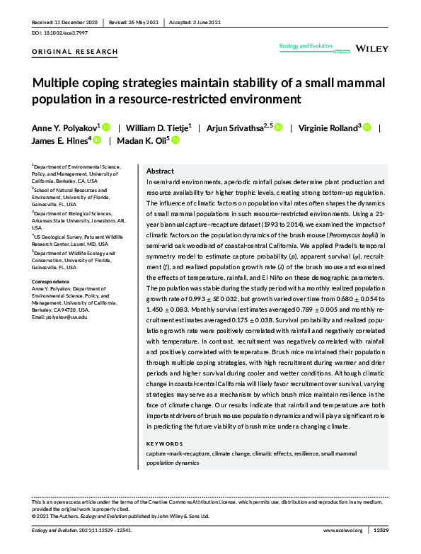 (PDF) Multiple coping strategies maintain stability of a small mammal ...