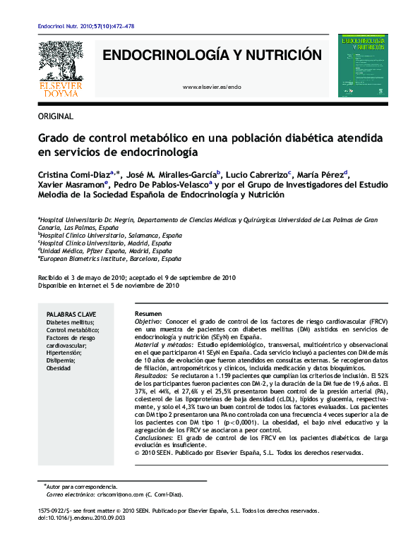 (PDF) Grado de control metabólico en una población diabética atendida ...