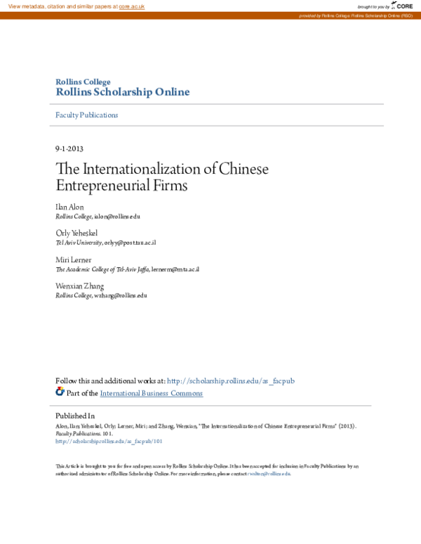 (PDF) Internationalization of chinese entrepreneurial firms