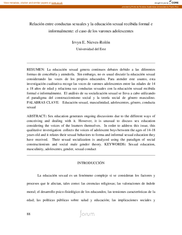 (PDF) Relación entre conductas sexuales y la educación sexual recibida ...
