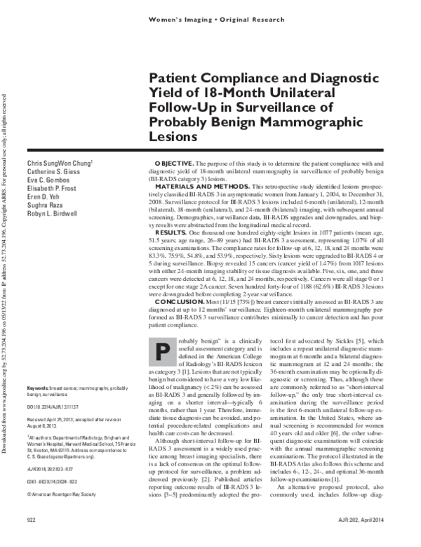 (PDF) Patient Compliance and Diagnostic Yield of 18-Month Unilateral ...