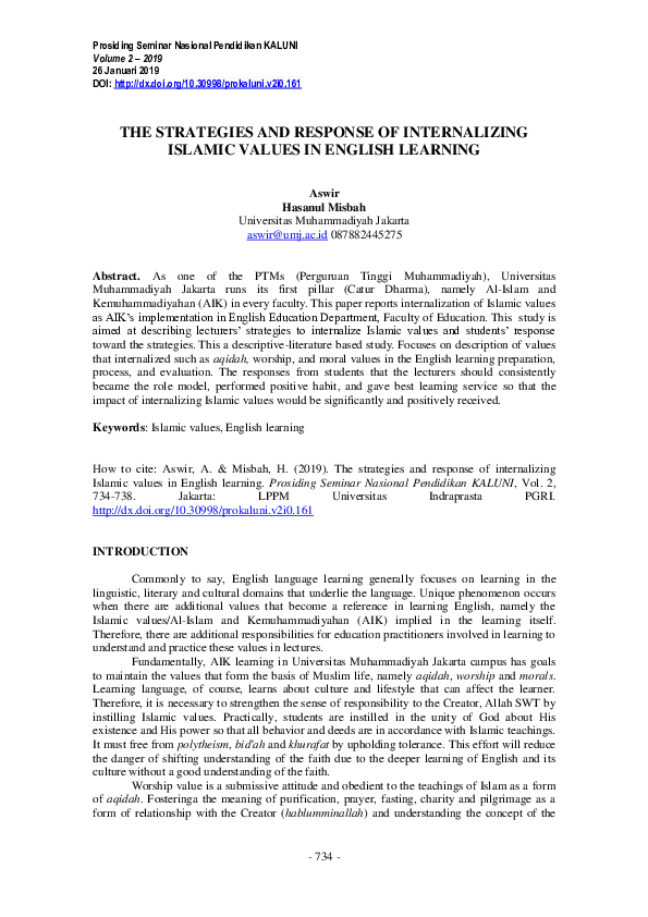 (PDF) The Strategies and Response of Internalizing Islamic values in ...