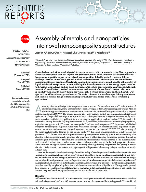 (PDF) Assembly of metals and nanoparticles into novel nanocomposite ...