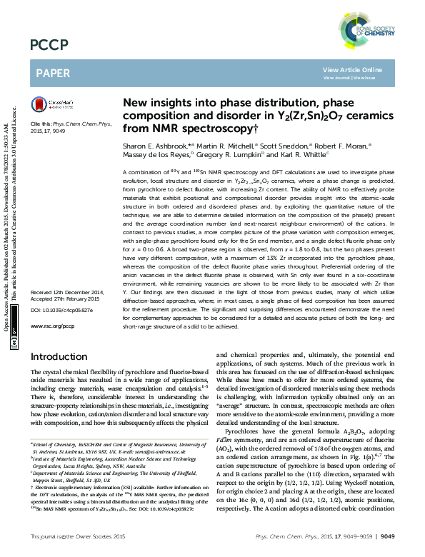 (PDF) New insights into phase distribution, phase composition and disorder in Y2(Zr,Sn)2O7 ...