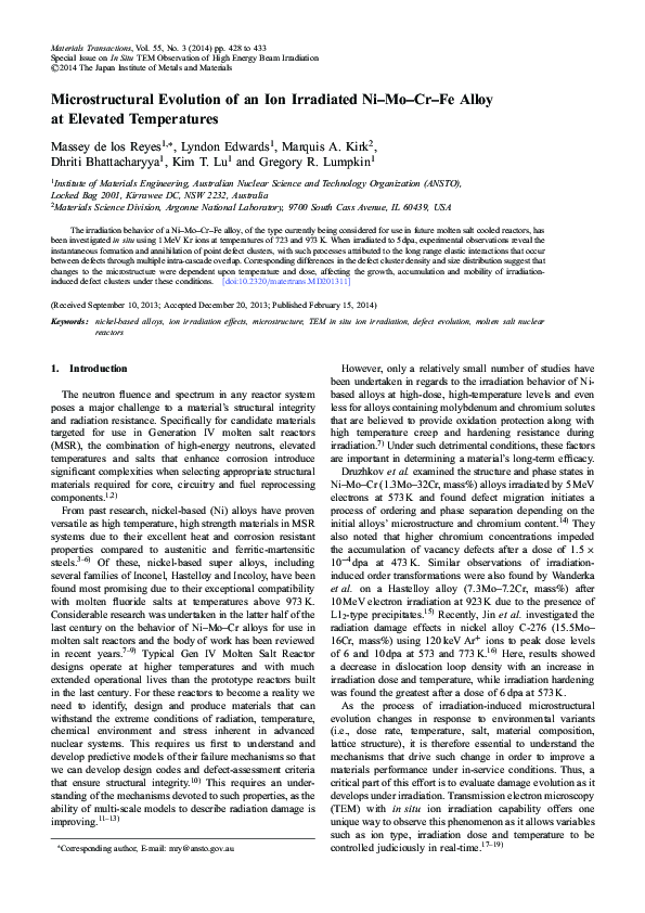(PDF) Microstructural Evolution of an Ion Irradiated Ni^|^ndash;Mo^|^ndash;Cr^|^ndash;Fe Alloy ...