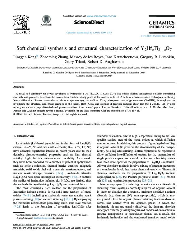 (PDF) Soft chemical synthesis and structural characterization of Y2HfxTi2−xO7