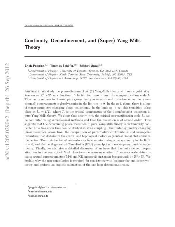 (PDF) Continuity, deconfinement, and (super) Yang-Mills theory