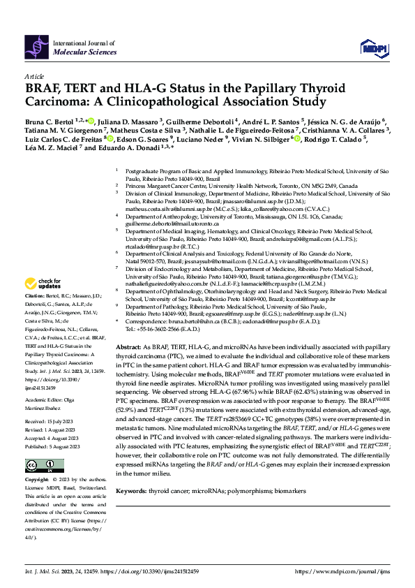 (PDF) BRAF, TERT and HLA-G Status in the Papillary Thyroid Carcinoma: A ...