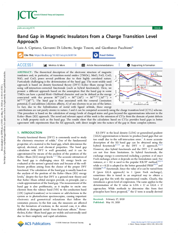 (PDF) Band Gap in Magnetic Insulators from a Charge Transition Level Approach