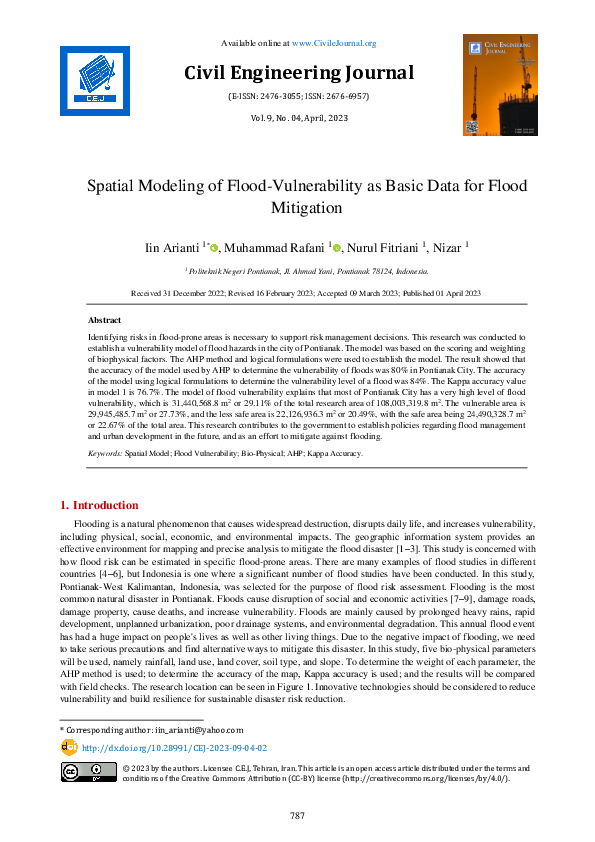 Pdf Spatial Modeling Of Flood Vulnerability As Basic Data For Flood