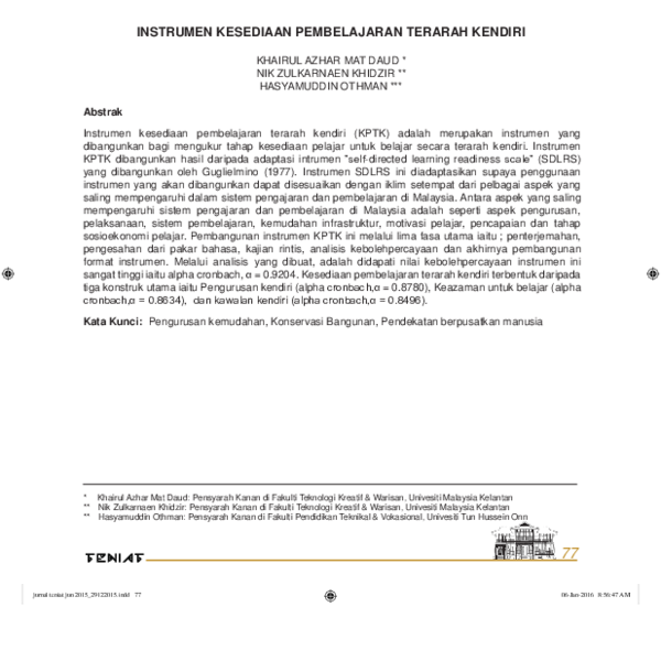 (PDF) Instrumen Kesediaan Pembelajaran Terarah Kendiri | Khairul Azhar Mat Daud - Academia.edu