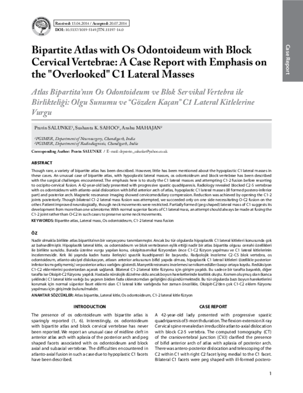 (PDF) Bipartite atlas with os-odontoideum with block cervical vertebrae ...