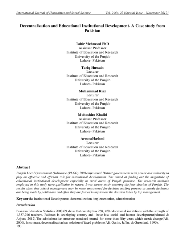 (PDF) Decentralization and Educational Institutional Development- A ...