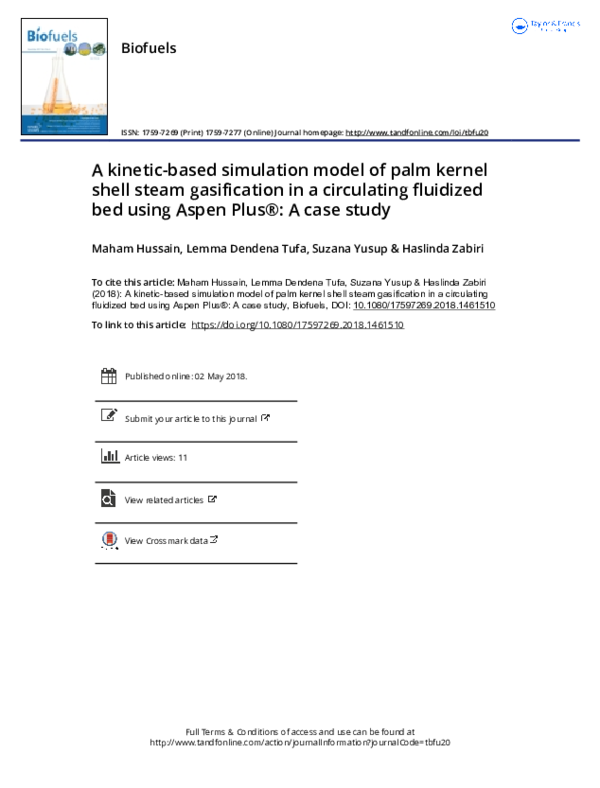 Pdf A Kinetic Based Simulation Model Of Palm Kernel Shell Steam