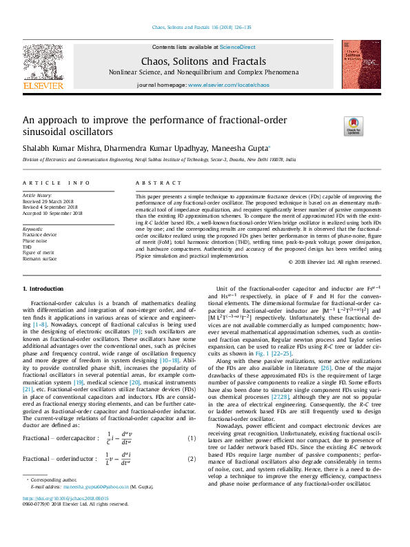 Pdf An Approach To Improve The Performance Of Fractional Order Sinusoidal Oscillators