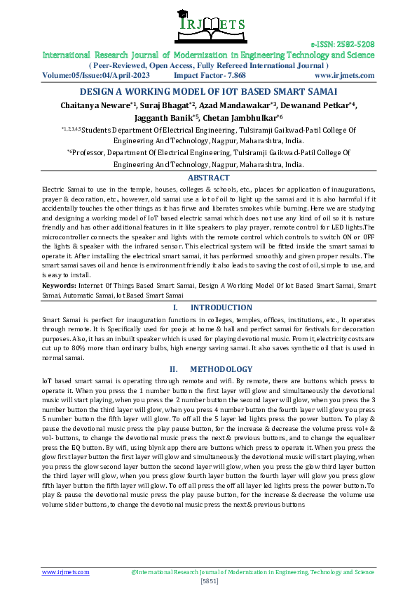 (PDF) DESIGN A WORKING MODEL OF IOT BASED SMART SAMAI