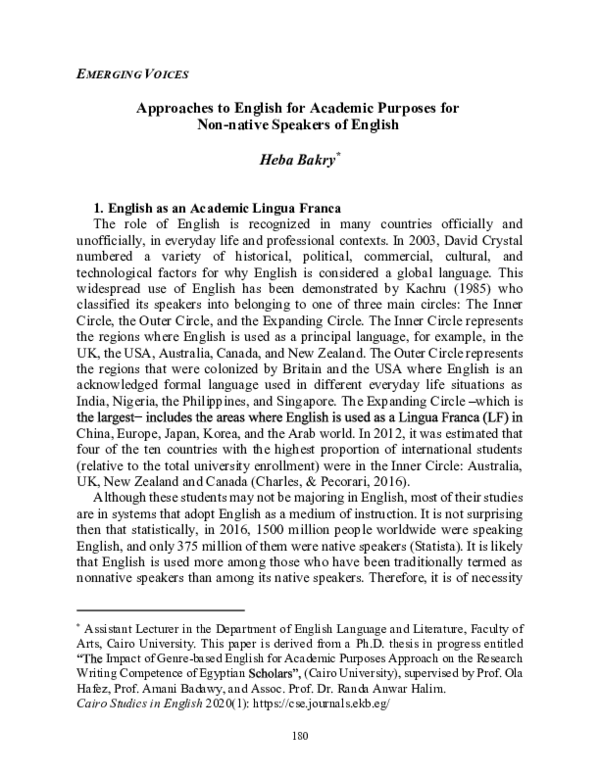 (PDF) Approaches to English for Academic Purposes for Non-native ...