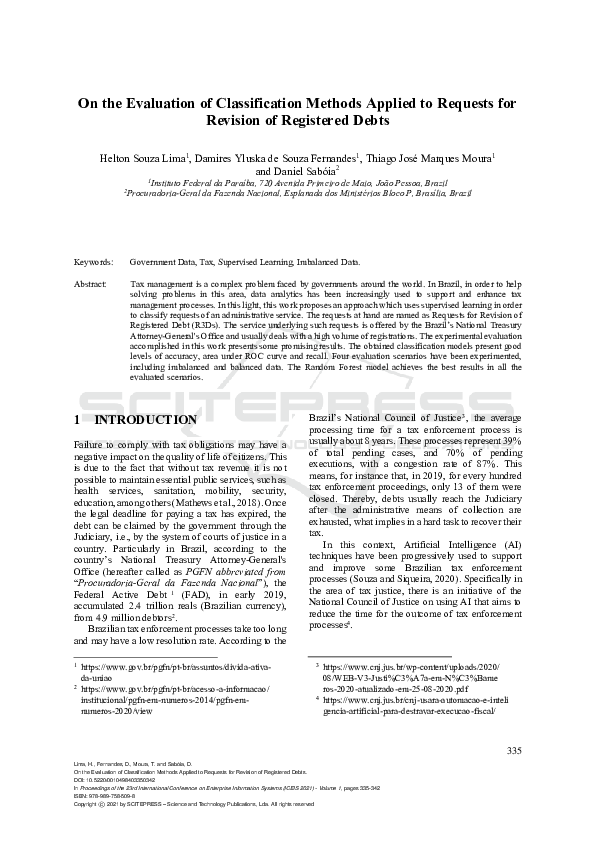 (PDF) On the Evaluation of Classification Methods Applied to Requests for Revision of Registered ...