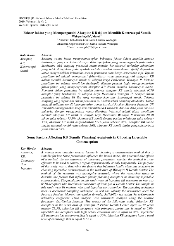 (PDF) Faktor-faktor yang Mempengaruhi Akseptor KB dalam memilih Kontrasepsi Suntik