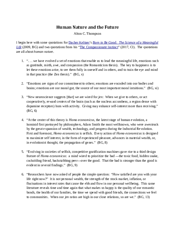 (PDF) Human Nature and the Future