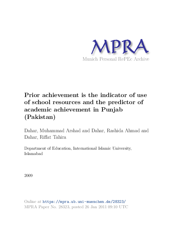(PDF) Prior achievement is the indicator of use of school resources and the predictor of ...