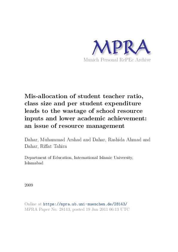 (PDF) Mis-allocation of student teacher ratio, class size and per student expenditure leads to ...