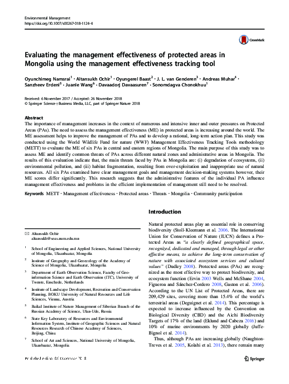 (PDF) Evaluating the management effectiveness of protected areas in ...