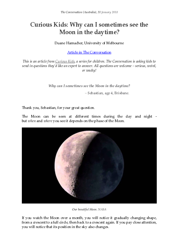(PDF) Curious Kids: Why can I sometimes see the Moon in the daytime?