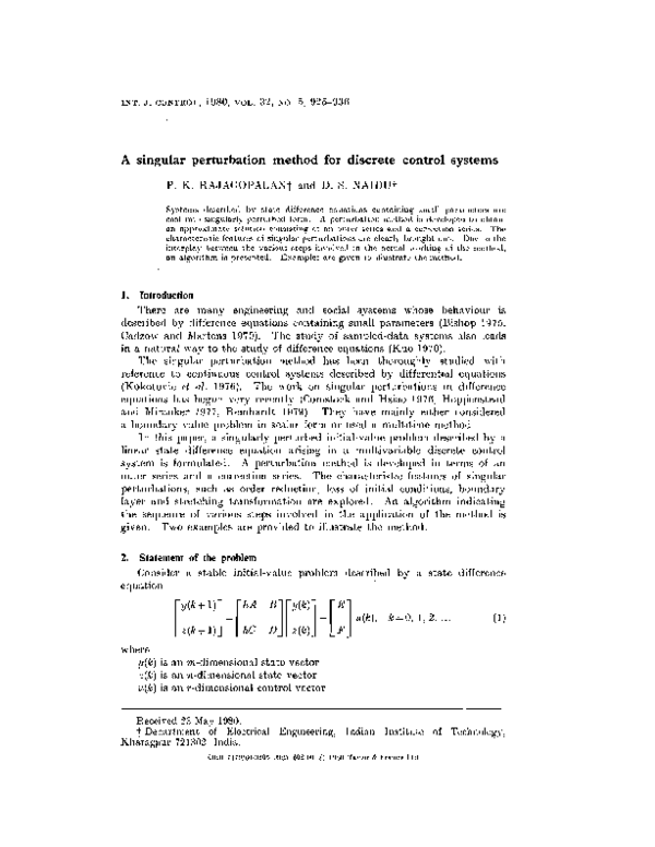(PDF) A singular perturbation method for discrete control systems