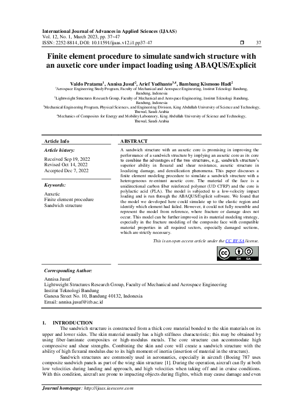 (PDF) Finite element procedure to simulate sandwich structure with an auxetic core under impact ...