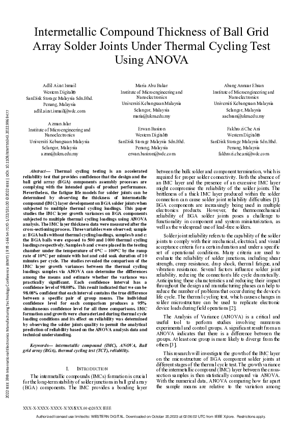 (PDF) Intermetallic Compound Thickness of Ball Grid Array Solder Joints ...