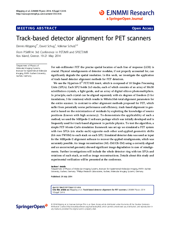 (PDF) Track-based detector alignment for PET scanners | Volkmar Schulz - Academia.edu
