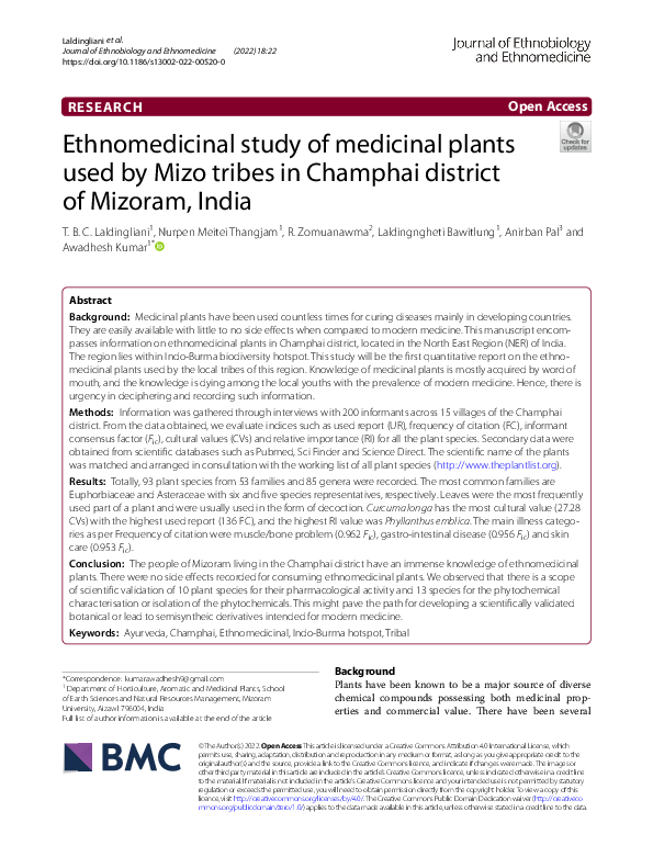 (PDF) Ethnomedicinal study of medicinal plants used by Mizo tribes in Champhai district of ...