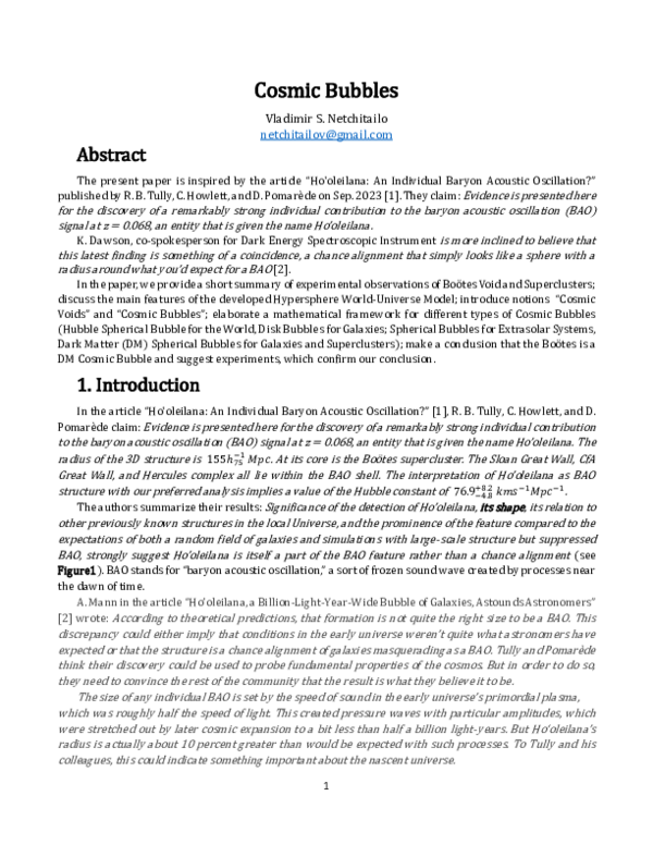 (PDF) Cosmic Bubbles