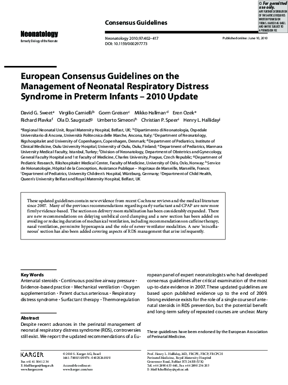 (PDF) European Consensus Guidelines on the Management of Neonatal ...