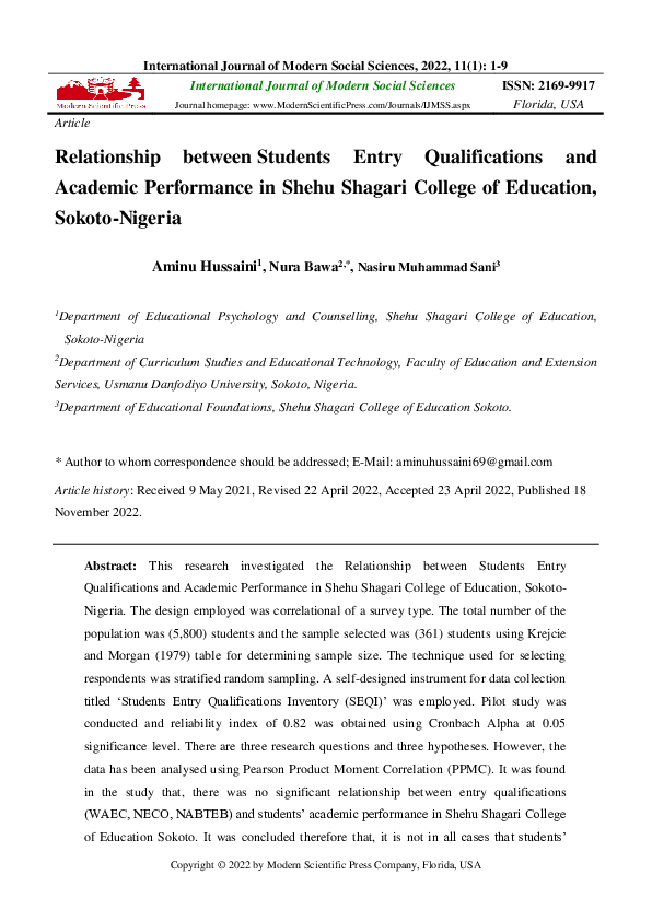(PDF) Relationship between Students’ Entry Qualifications and Academic ...
