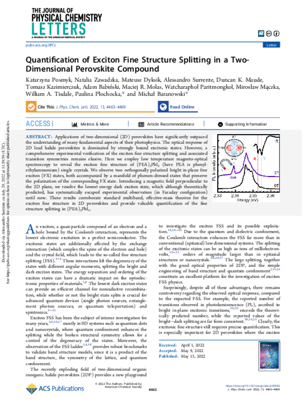 (PDF) Quantification of Exciton Fine Structure Splitting in a Two ...