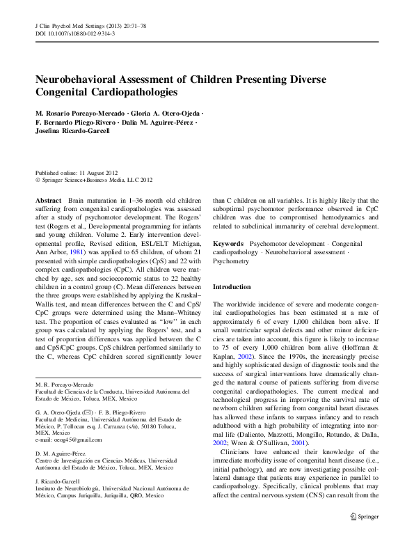 (PDF) Neurobehavioral Assessment of Children Presenting Diverse ...