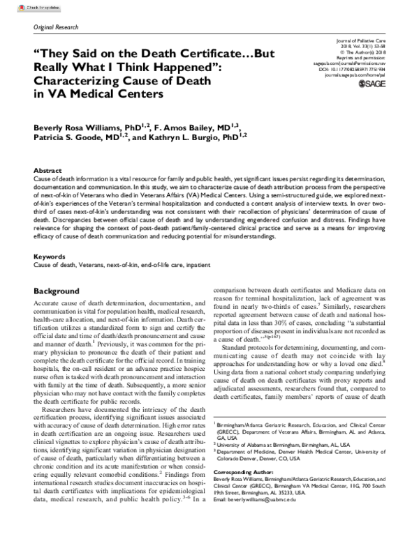 (PDF) “They Said on the Death Certificate…But Really What I Think Happened” | Amos Bailey ...