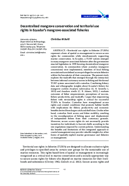(PDF) Decentralized mangrove conservation and territorial use rights in ...