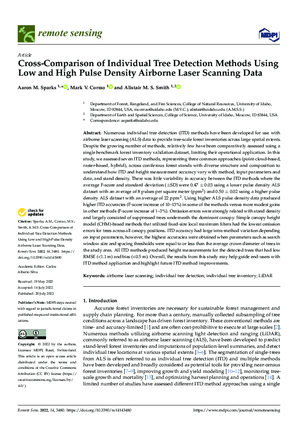 Pdf Cross Comparison Of Individual Tree Detection Methods Using Low And High Pulse Density
