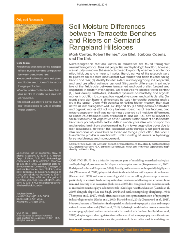 (PDF) Soil Moisture Differences between Terracette Benches and Risers ...