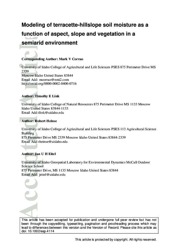 (PDF) Modeling of terracette-hillslope soil moisture as a function of aspect, slope and ...