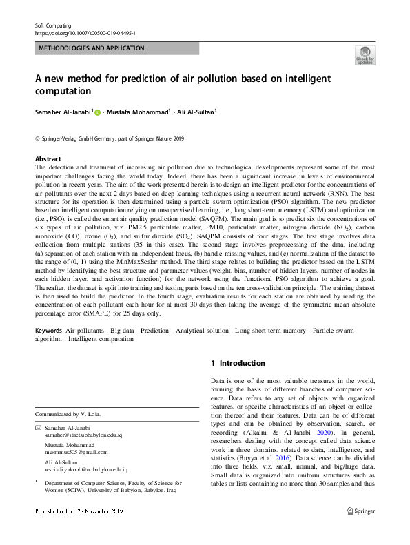 (PDF) A new method for prediction of air pollution based on intelligent computation