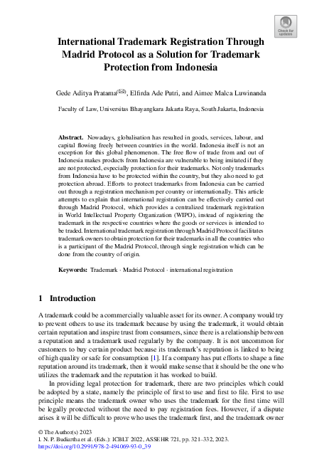 (PDF) International Trademark Registration Through Madrid Protocol as a ...