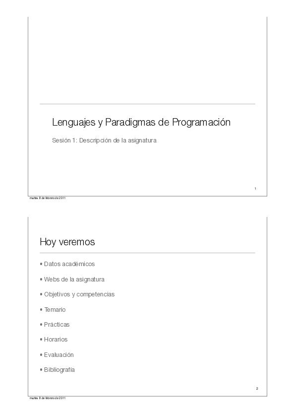(PDF) Transparencias de la asignatura Lenguajes y Paradigmas de Programación (curso 2010-2011)