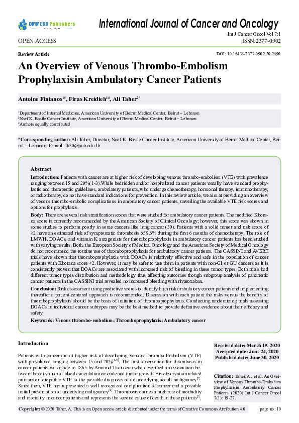 (PDF) An Overview of Venous Thrombo-Embolism Prophylaxis in Ambulatory ...
