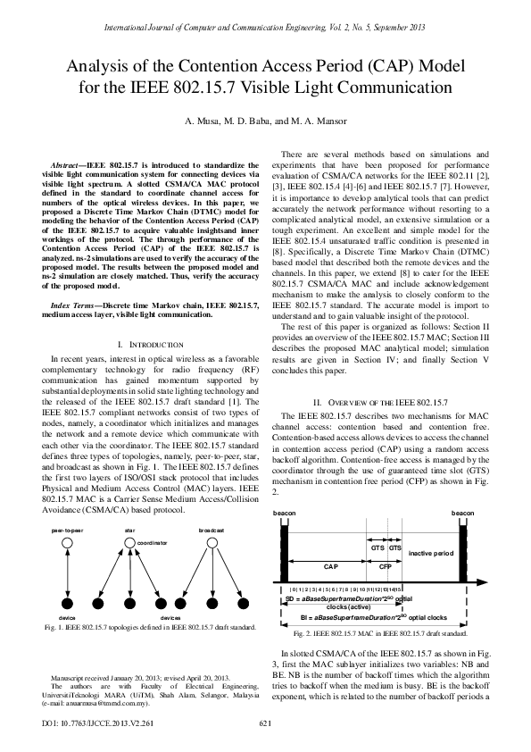 (PDF) Analysis of the Contention Access Period (CAP) Model for the IEEE ...
