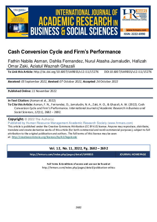 (PDF) Cash Conversion Cycle and Firm’s Performance